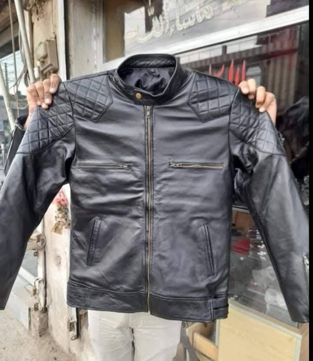 Men's Motorcycle Leather Jacket Genuine Buffalo Skin Brando Style Black ...