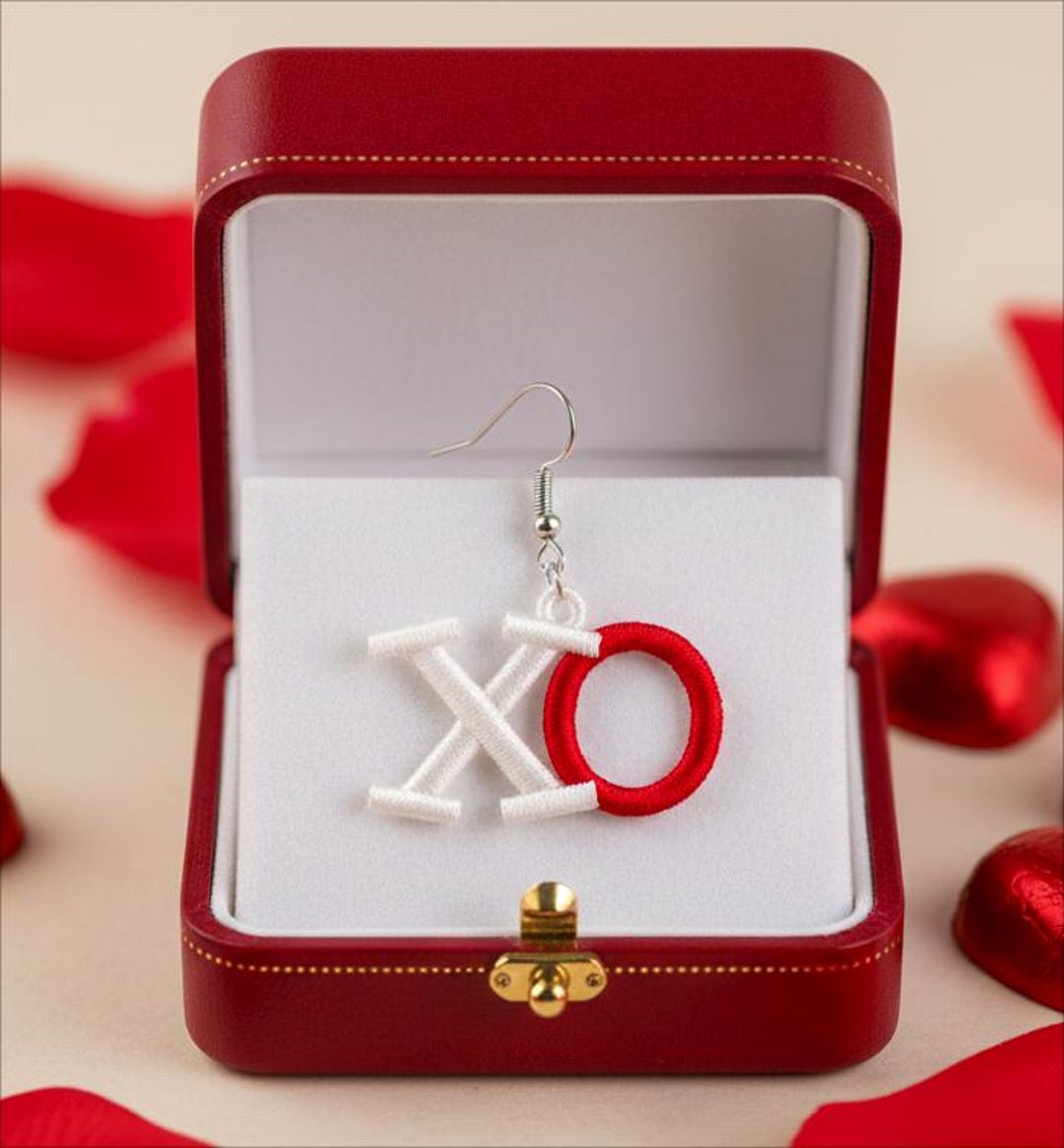 FSL Earrings, Machine Embroidery Design, Valentines Day XO Lace Earring ...