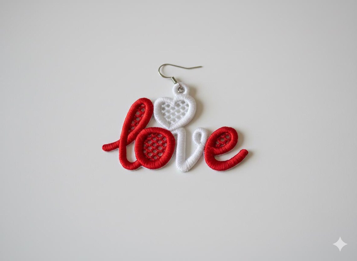 LOVE FSL Earrings, Valentine's Day Lace Earring, Machine Embroidery ...