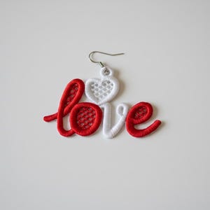 LOVE FSL Earrings, Valentine's Day Lace Earring, Machine Embroidery ...