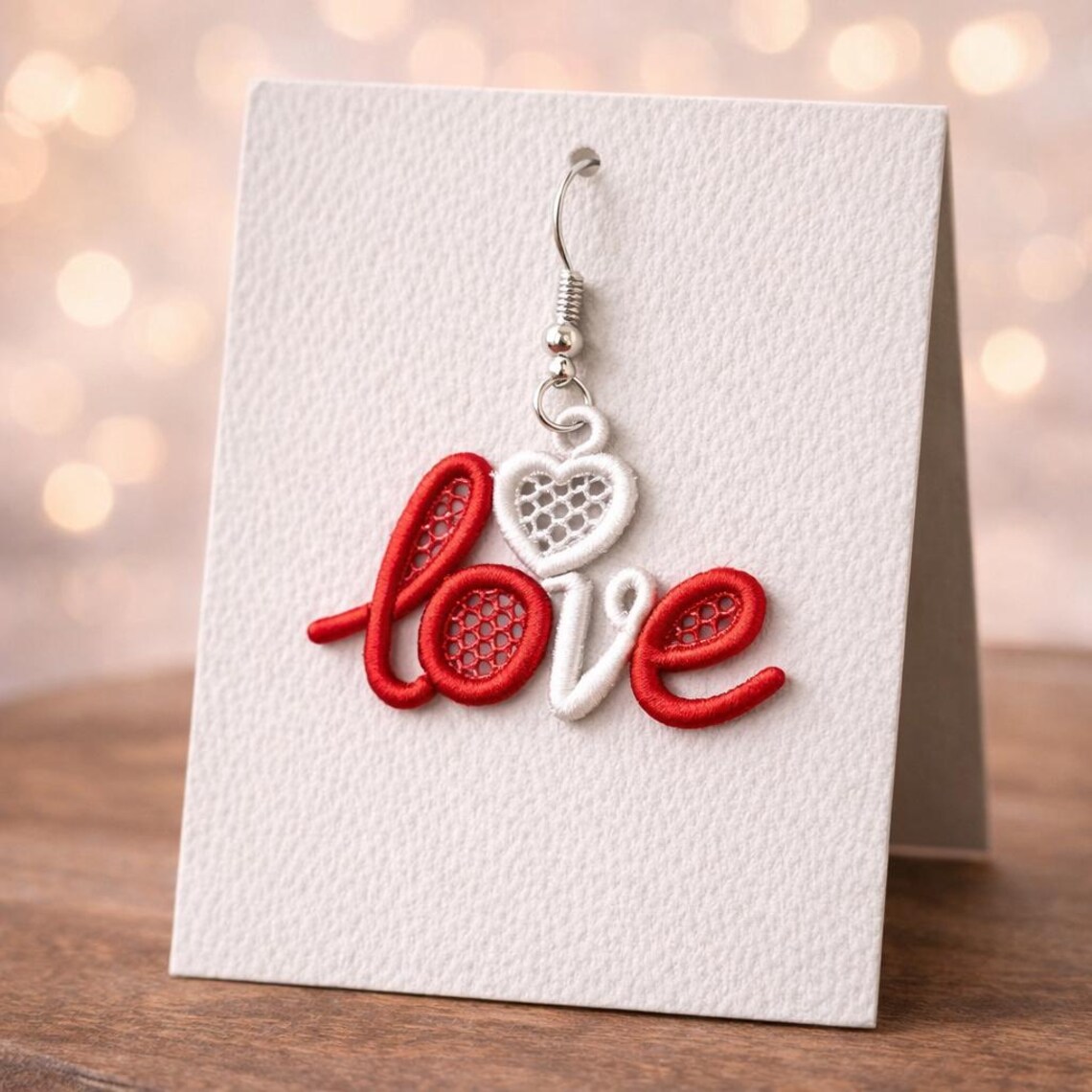 LOVE FSL Earrings, Valentine's Day Lace Earring, Machine Embroidery ...