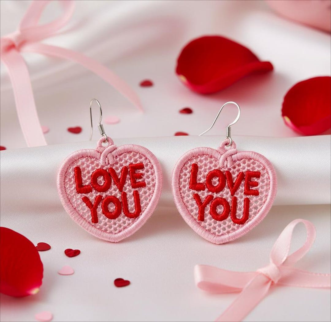 FSL Earrings, Heart Lace Earrings, Machine Embroidery Designs ...