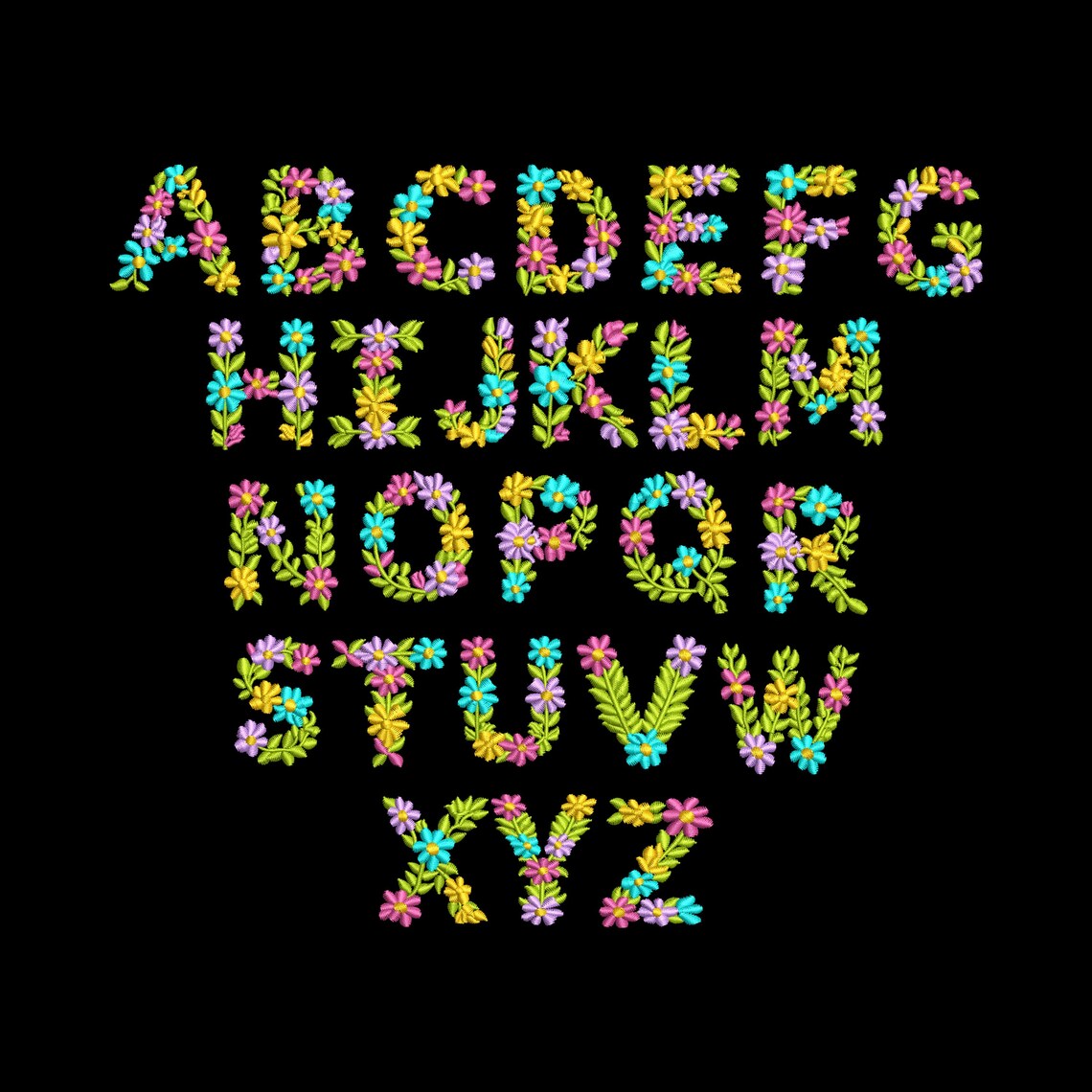 Floral Alphabet Embroidery Design, A-Z Flower Font Uppercase Letters, 6 ...