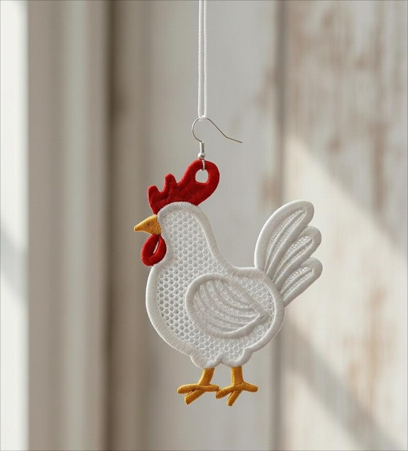 Chicken Embroidered Ornament, Machine Embroidery Design, Chicken Fsl ...