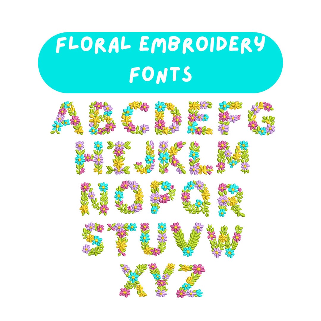 Floral Alphabet Embroidery Design, A-Z Flower Font Uppercase Letters, 6 ...