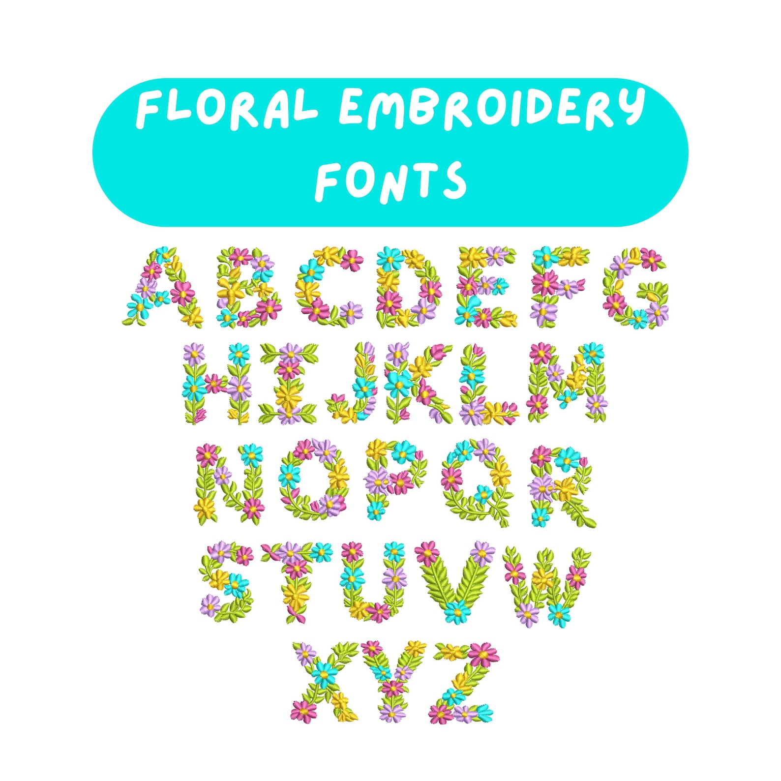 Floral Alphabet Embroidery Design, A-Z Flower Font Uppercase Letters, 6 ...