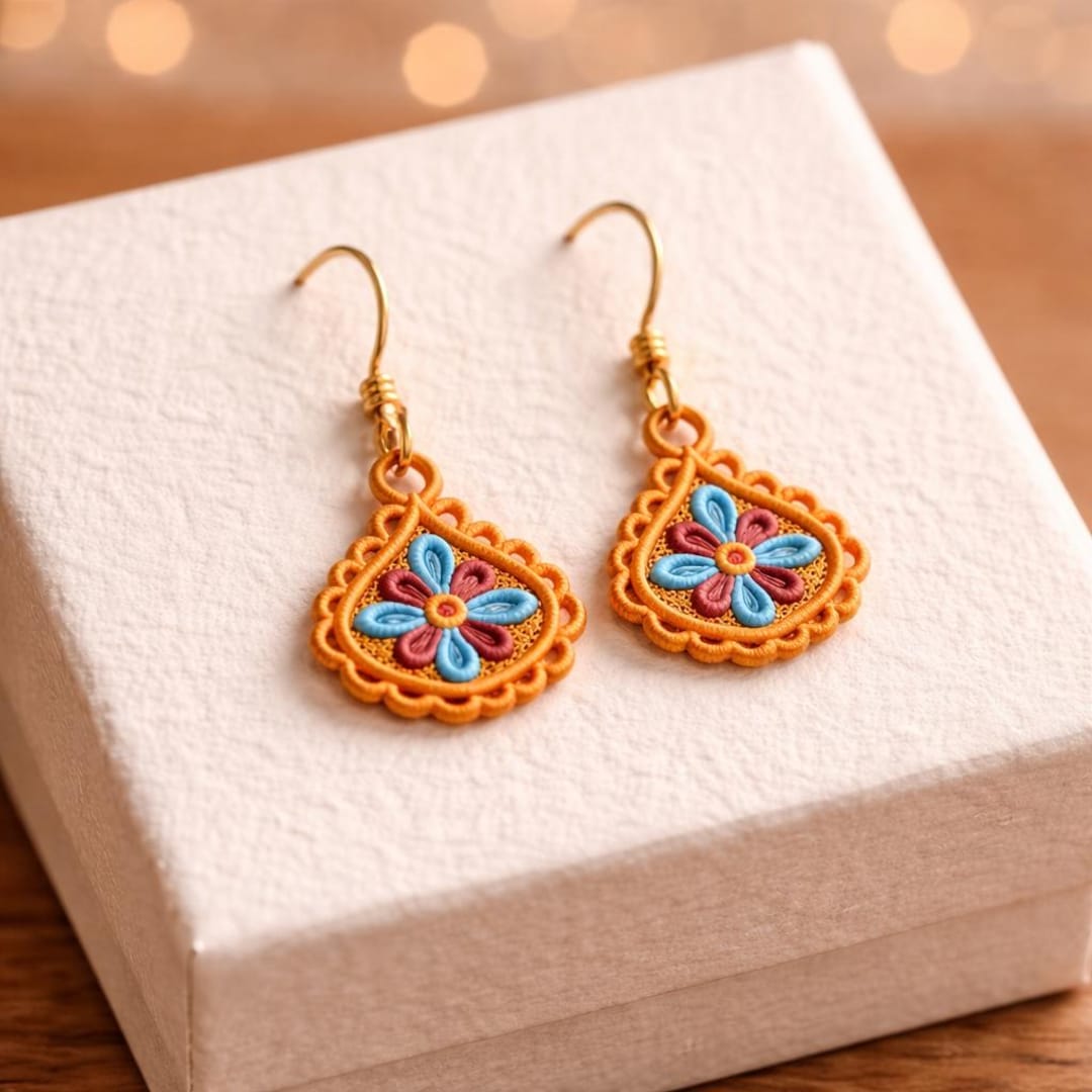 FSL Earrings. Flower Embroidery Earring. Machine Embroidery Design ...