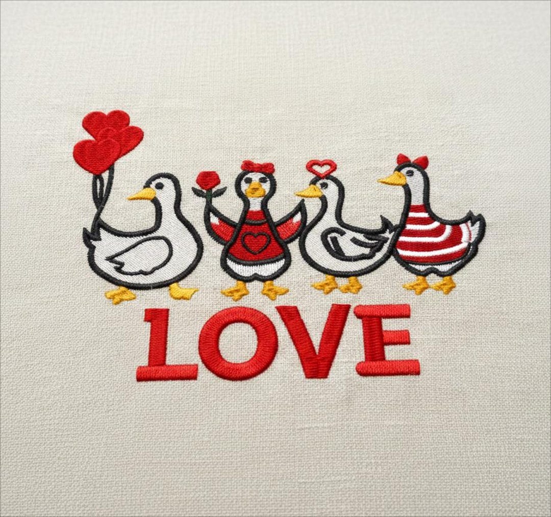 Valentine Goose Machine Embroidery Design, Love Geese Embroidery File ...