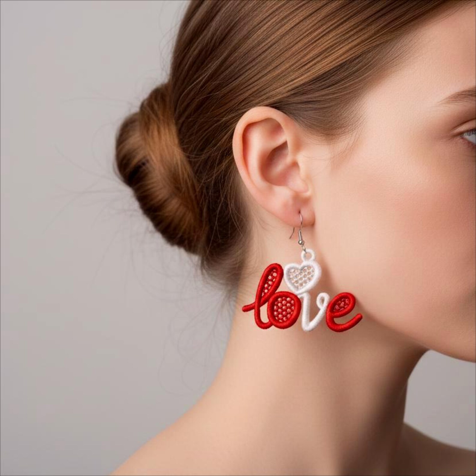 LOVE FSL Earrings, Valentine's Day Lace Earring, Machine Embroidery ...