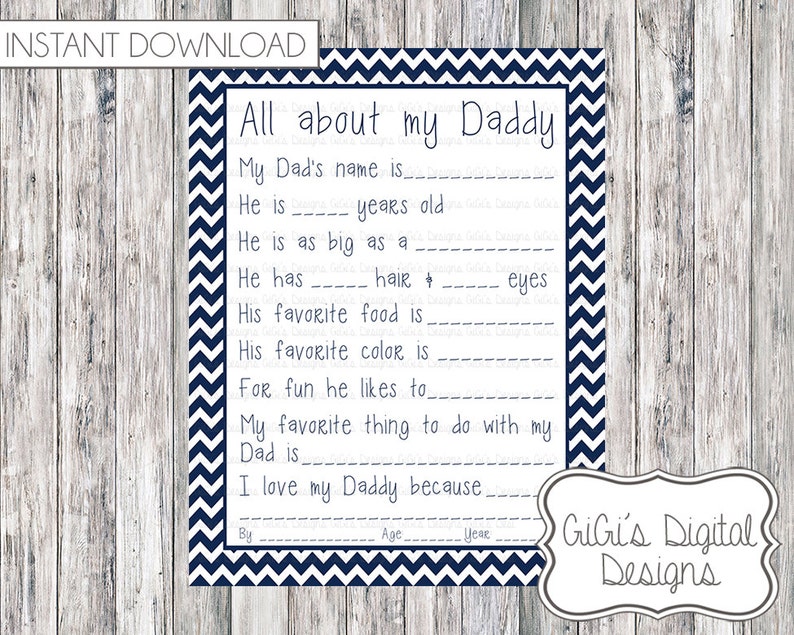 All About Daddy Fathers Day Questionnaire Survey Questions Etsy