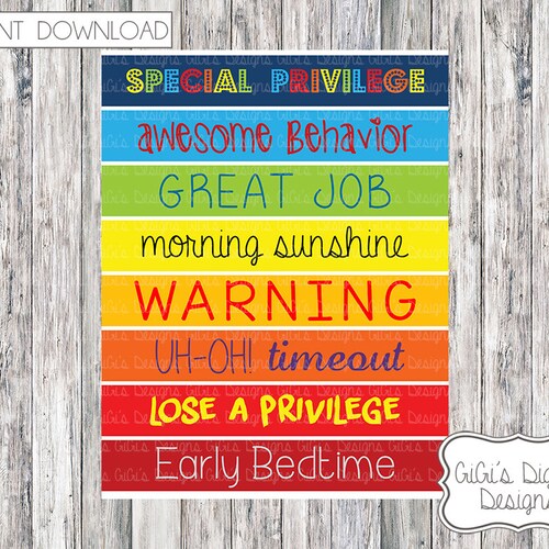 Behavior Chart DIGITAL DOWNLOAD // Printable Behavior Chart // | Etsy