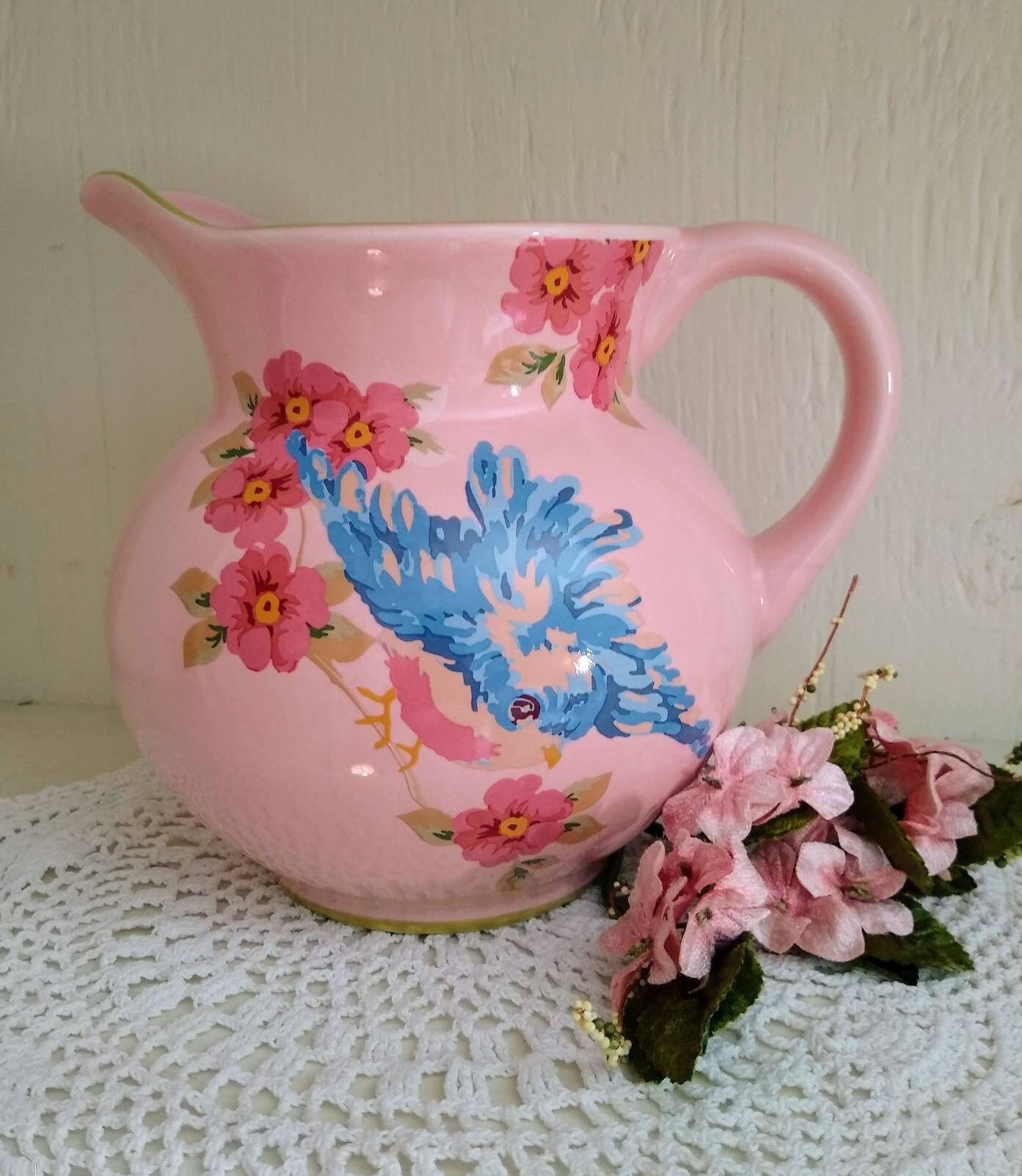Milk Jug or Pitcher songbird Garden Rosie B Farmer in Pink SALE - Etsy