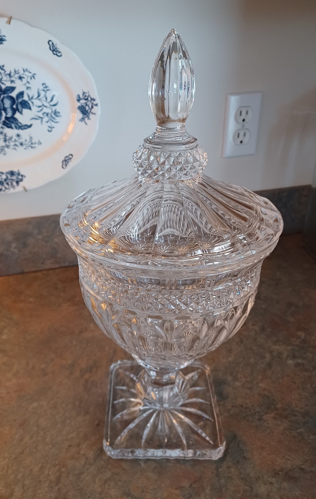 Vintage Cut Glass Compote, Covered Pedestal Dish - Etsy