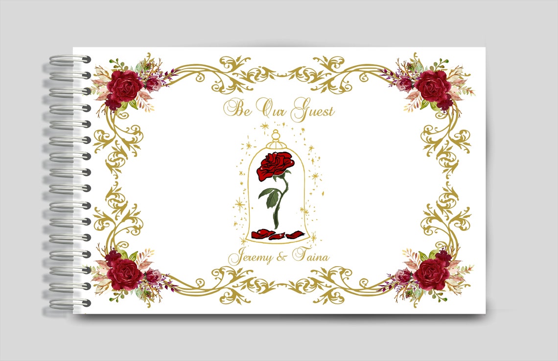 Be Our Guest Handmade Enchanted Rose Personalized Autograph Guestbook ...