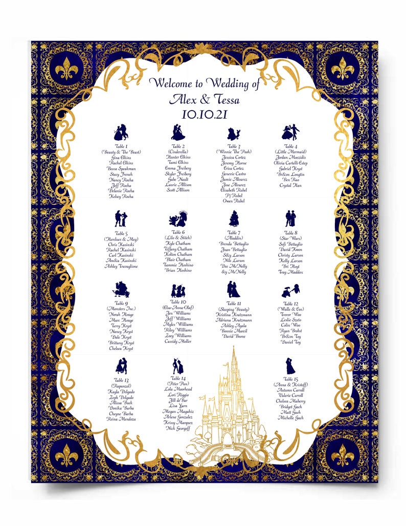 Princess Wedding Seating Table Sign Cinderella Seating Chart | Etsy