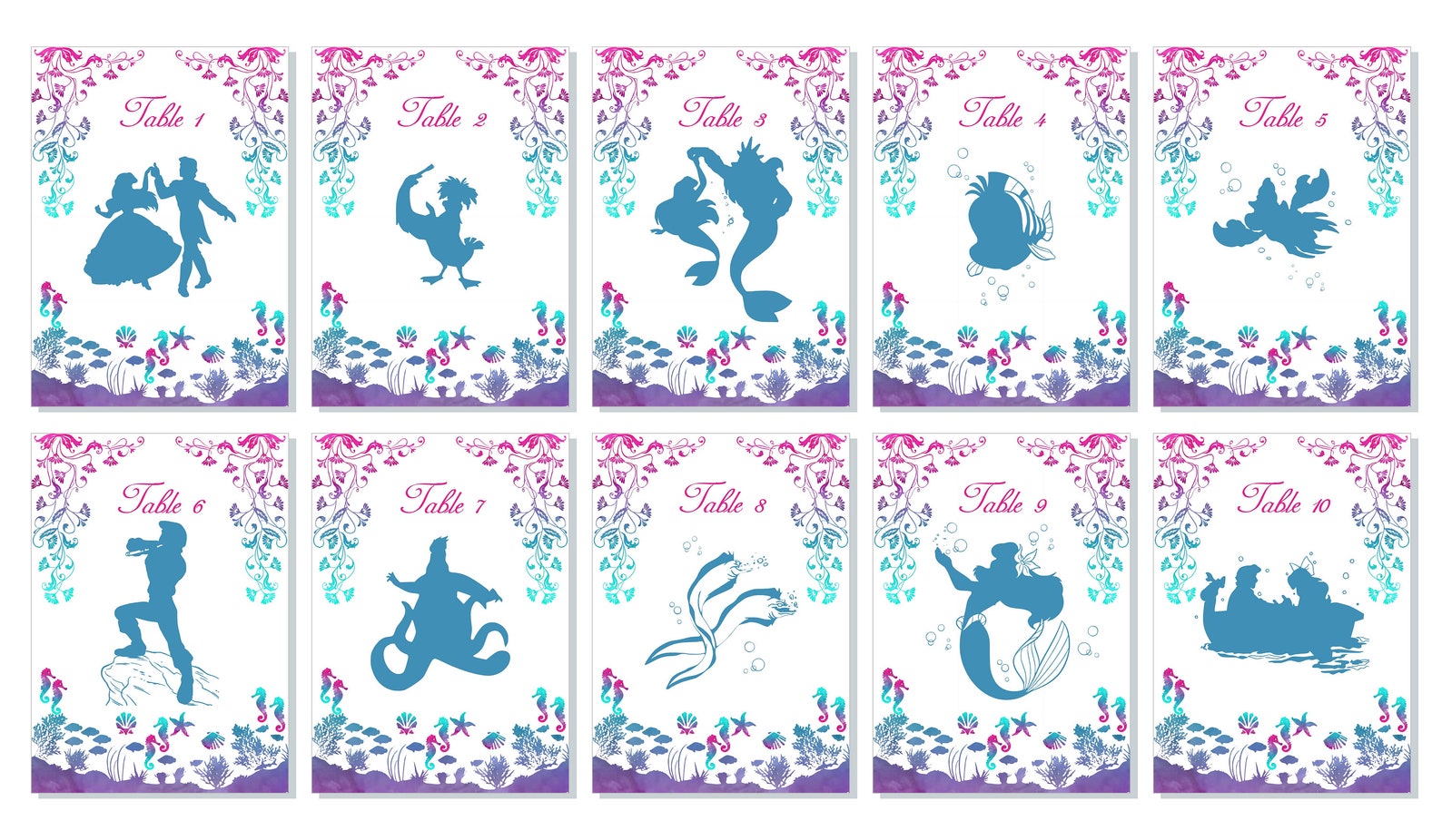 Watercolor Little Mermaid Table Numbers | Etsy