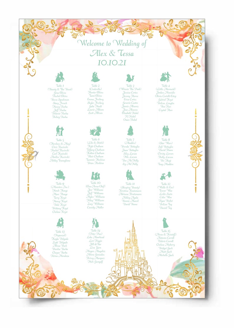 Digital Princess Wedding Seating Chart Printable Wedding | Etsy