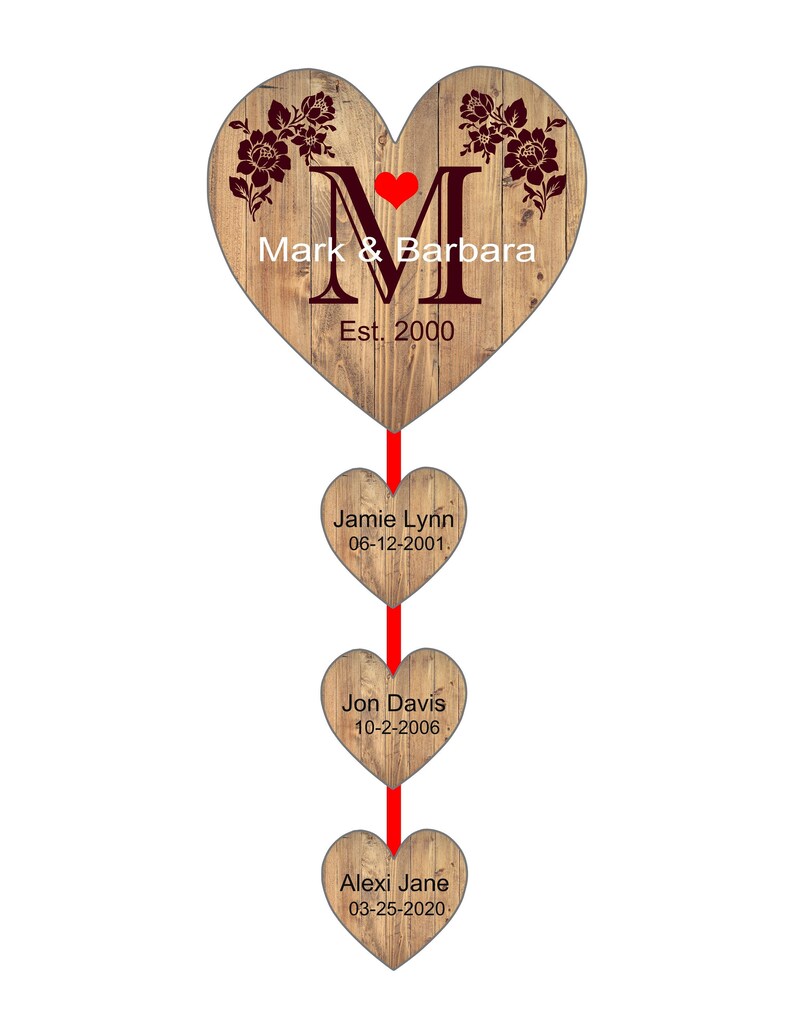 Personalized Family Tree Rustic Wood Heart Family Tree Sign | Etsy