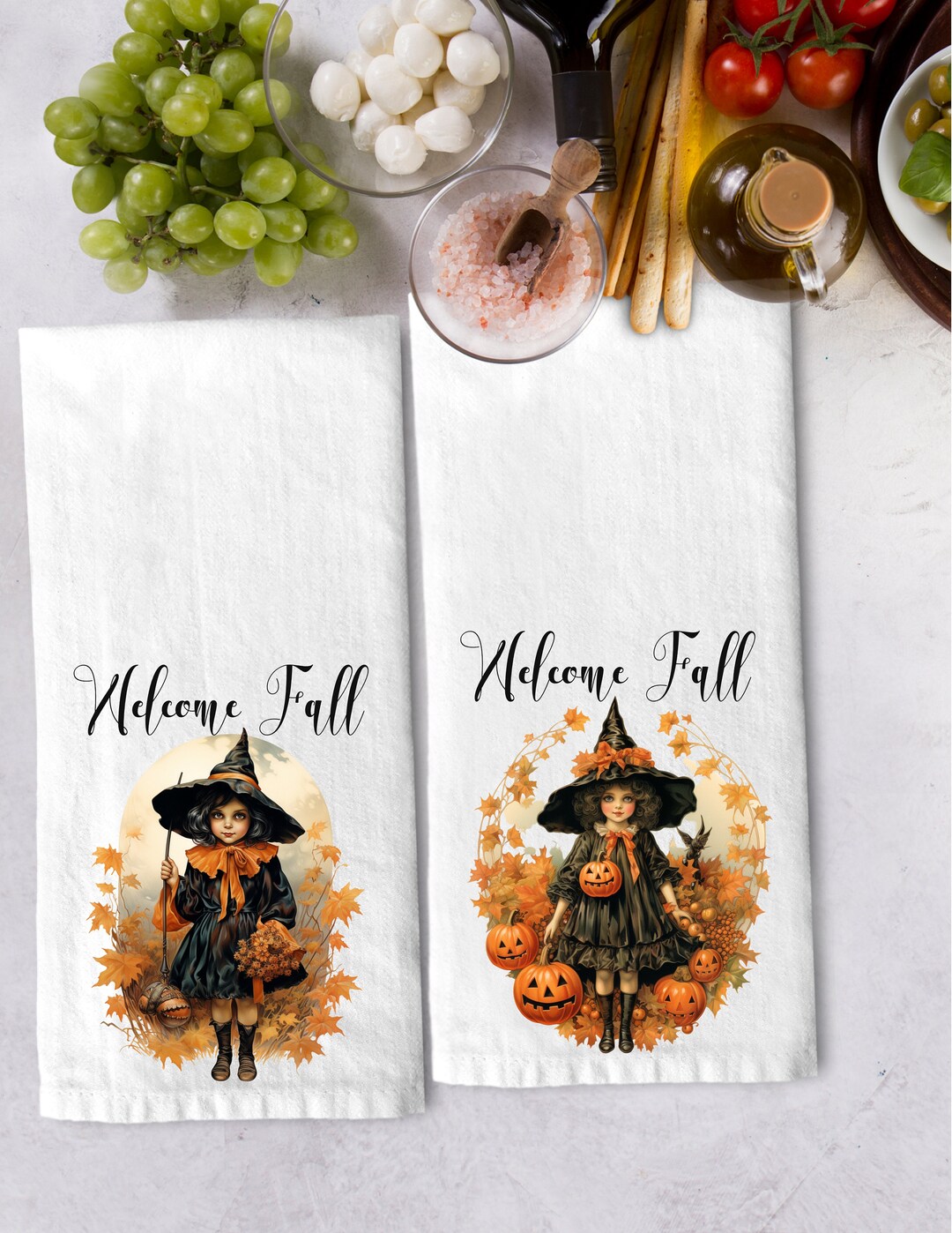 Vintage Halloween Witch Welcome Fall Tea Towels Personalized - Etsy