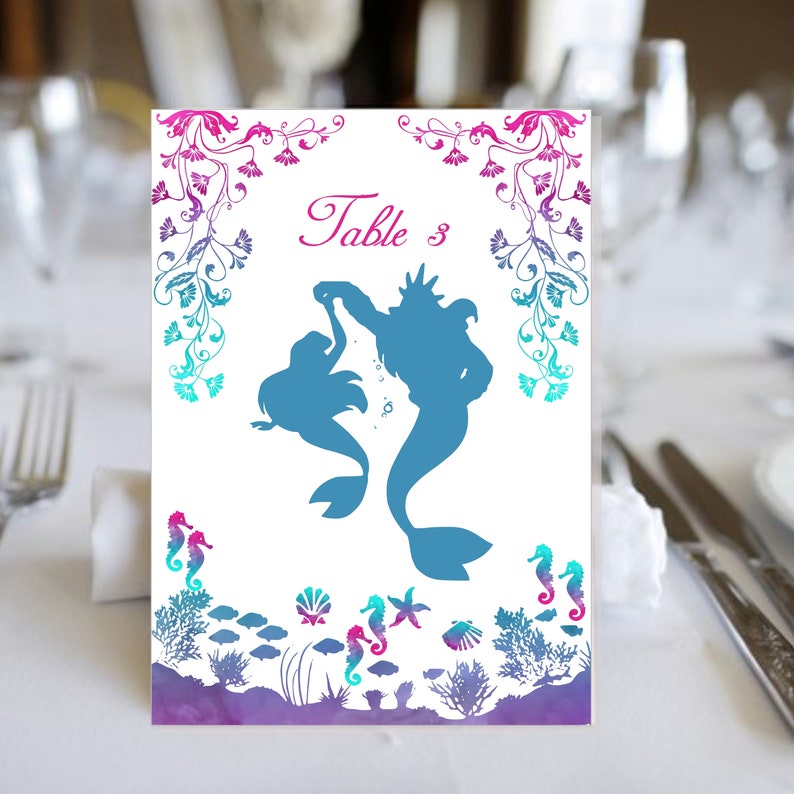 Watercolor Little Mermaid Table Numbers | Etsy