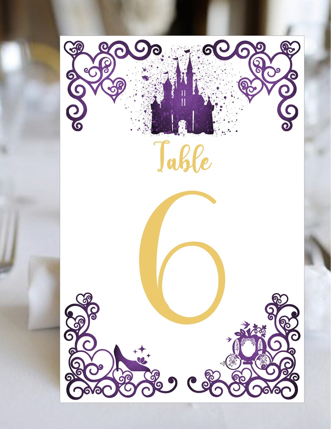 Purple Watercolor Castle Table Numbers Select Your Numbers Table Cards ...