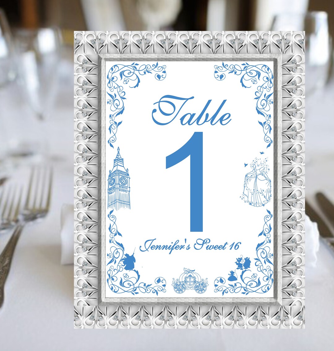 Cinderella Table Numbers Sweet 16 Birthday Table Cards - Etsy