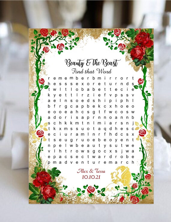 Beauty and the Beast Find That Word Word Search Game Ice | Etsy