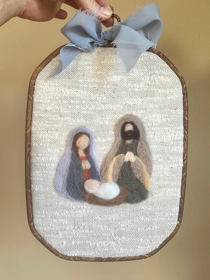 Needle Felted Nativity Scene | Wool Fiber Art | Christmas Wall Hanging ...