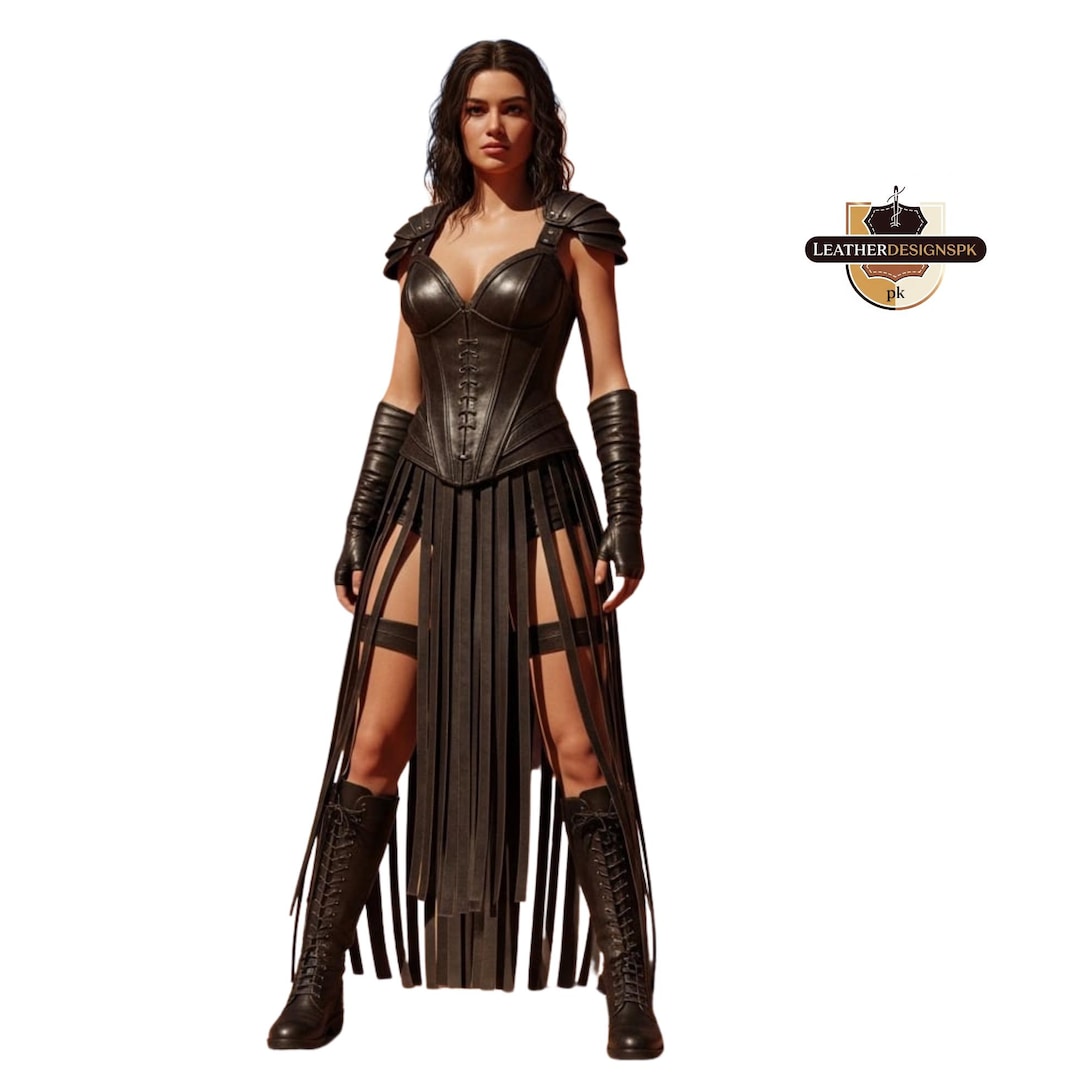 Black Leather Warrior Costume Corset Armor Outfit With Gloves | Gothic ...