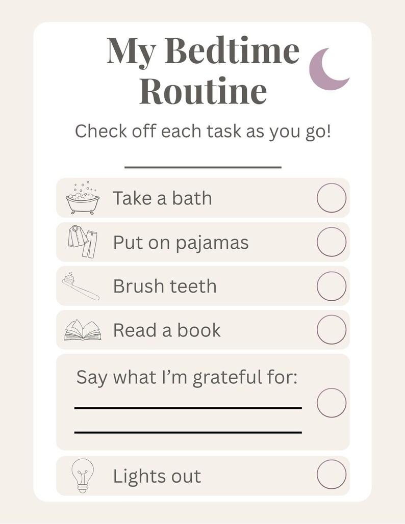 Bedtime Routine Chart Printable | Kids Evening Checklist (PDF) - Etsy