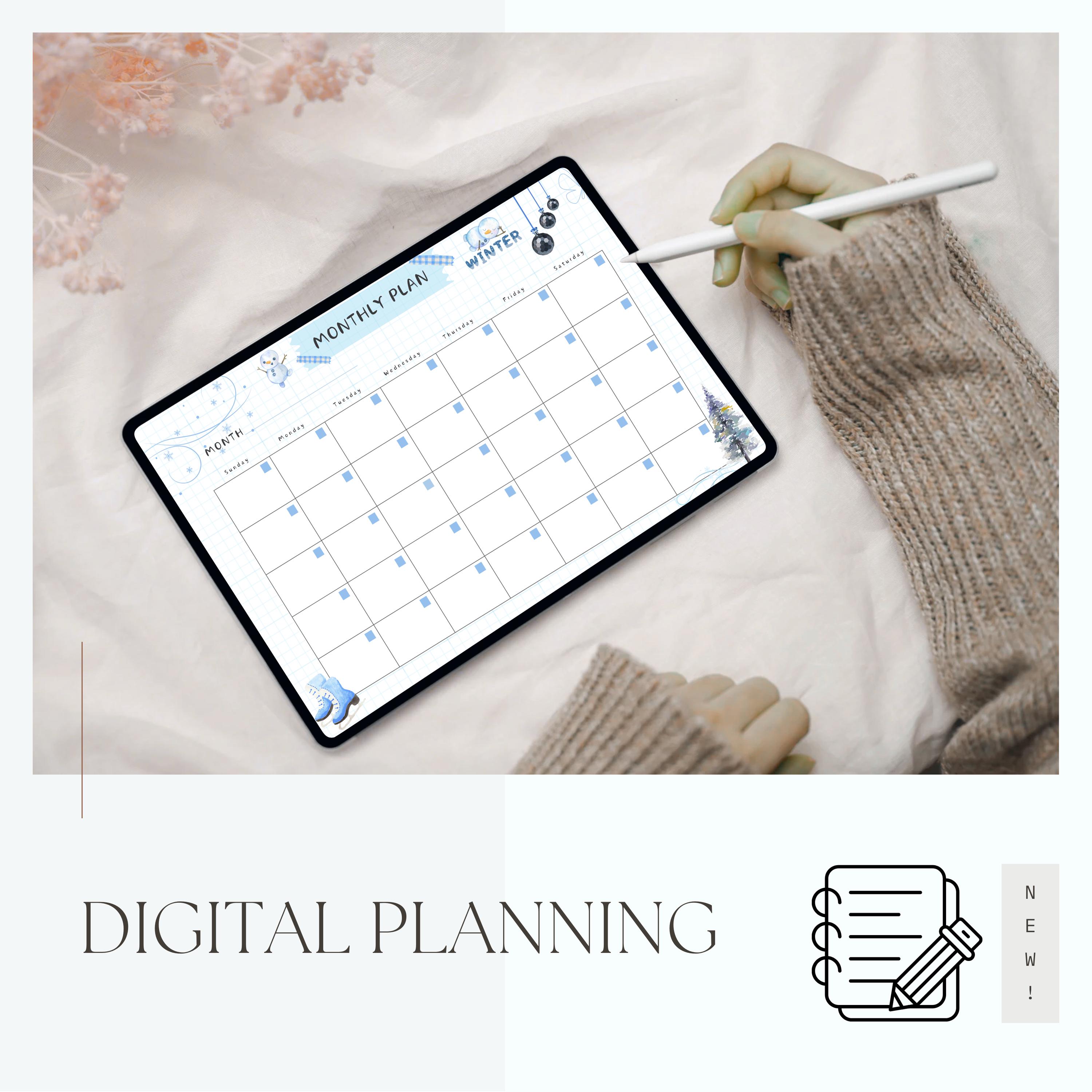 Winter Monthly Planner Printable | Cute Snow & Ice Theme Calendar ...