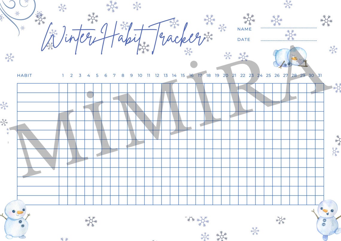 Winter Habit Tracker Printable | Monthly Habit Tracker PDF | Snowman ...
