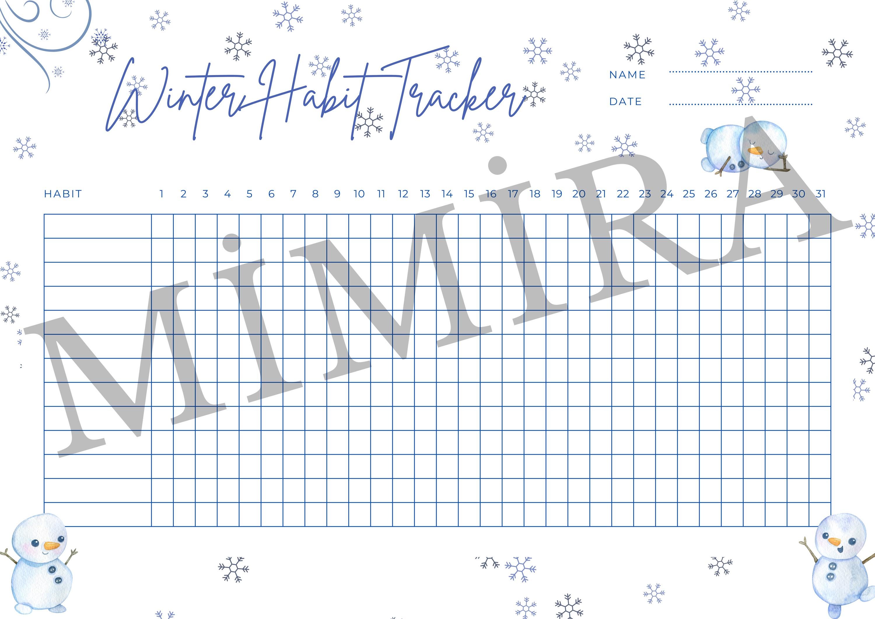 Winter Habit Tracker Printable | Monthly Habit Tracker PDF | Snowman ...