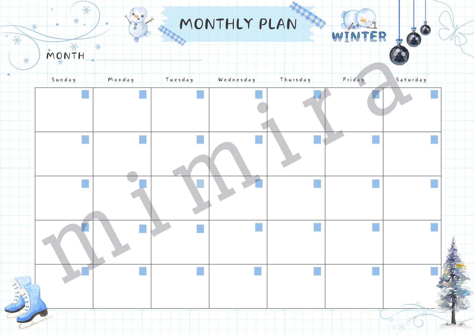 Winter Monthly Planner Printable | Cute Snow & Ice Theme Calendar ...