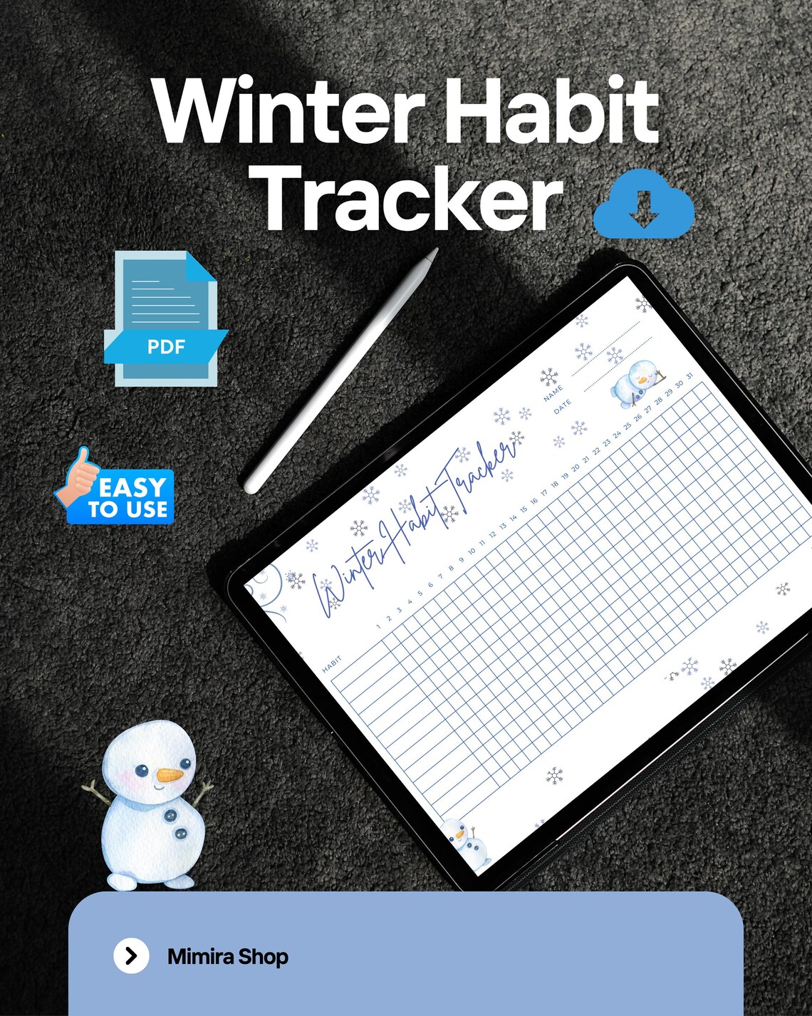 Winter Habit Tracker Printable | Monthly Habit Tracker PDF | Snowman ...
