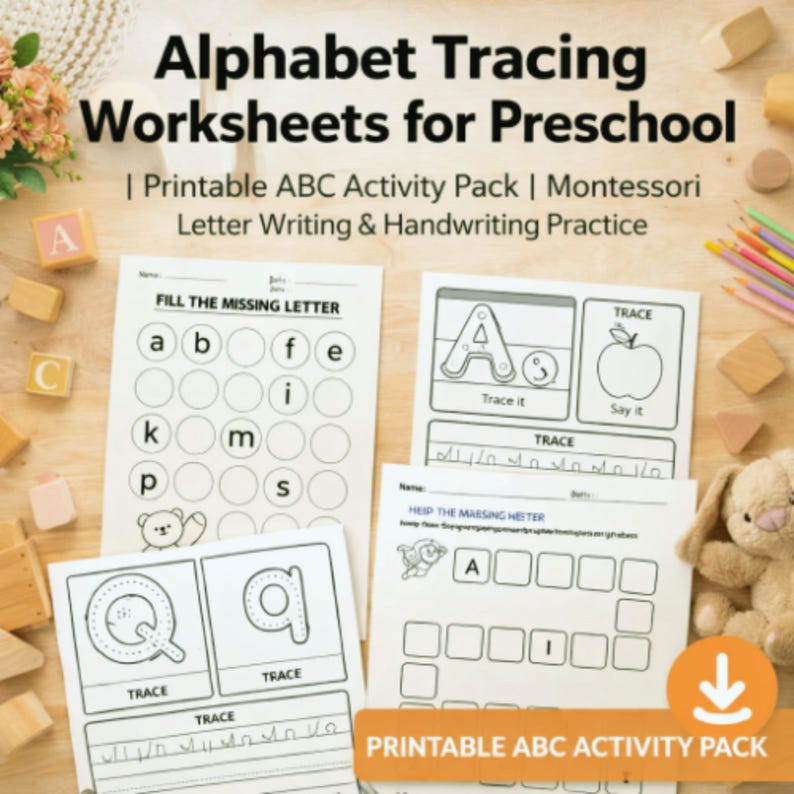 Alphabet Tracing Worksheets | Montessori ABC Letter Writing Practice ...