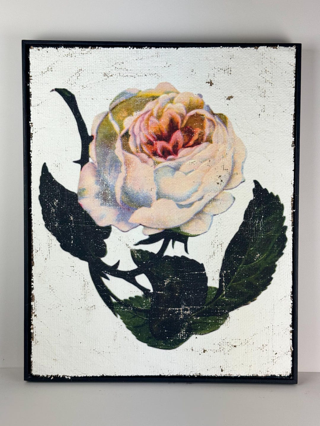Vintage White Rose Artwork | Luxury Hand-executed Wall Decor| Jute and ...