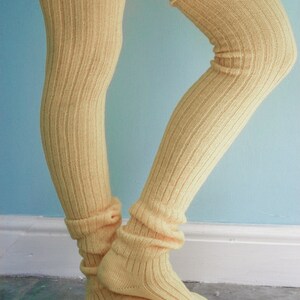 Light LEMON Yellow Thigh High VEGAN Blend Socks Extra Long Unisex Knee ...