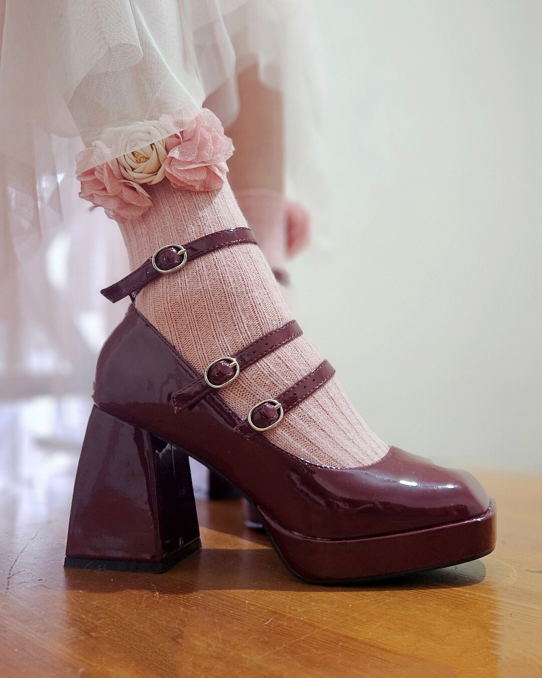 Light Soft Rose Short Cashmere Socks With Fabric Blossoms. Wedding ...