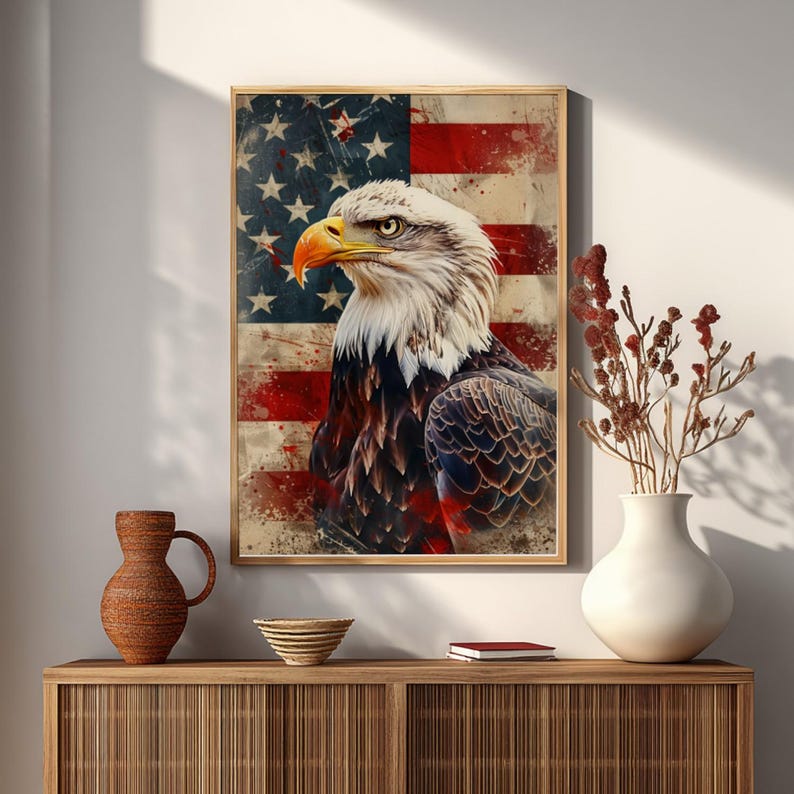 Bald Eagle American Symbol Poster, Vintage USA Flag Patriotic Print - Etsy