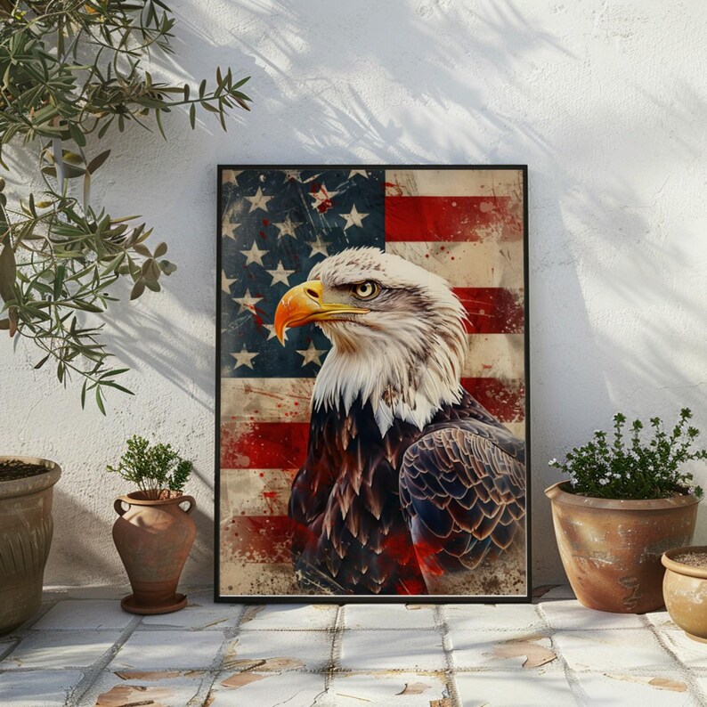 Bald Eagle American Symbol Poster, Vintage USA Flag Patriotic Print - Etsy