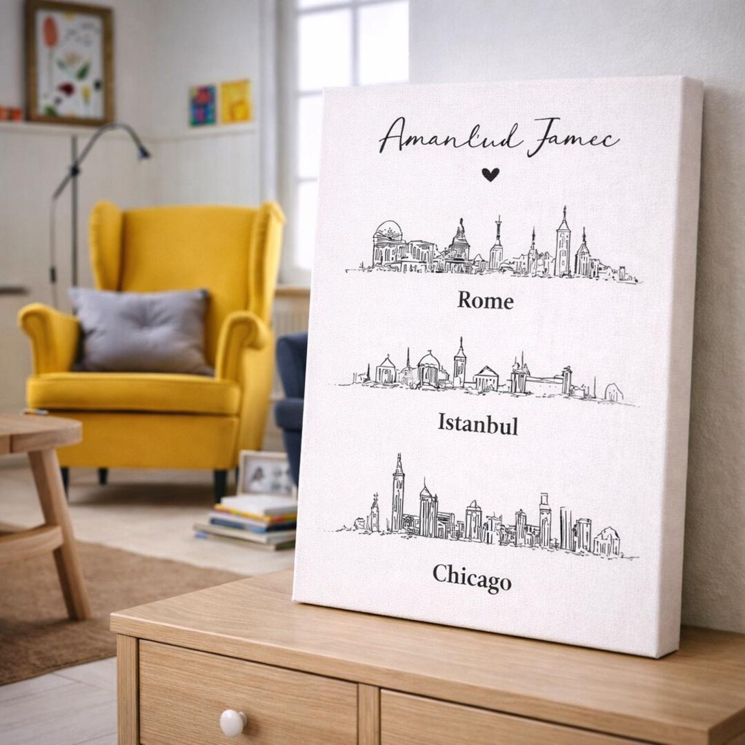 Custom City Skyline Canvas Print, Personalized Anniversary Gift - Etsy