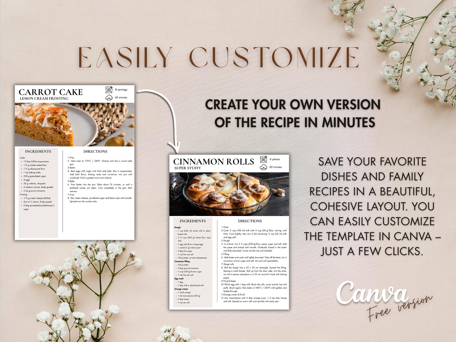Digital Recipe Card Template Design Editable Collection Kitchen ...