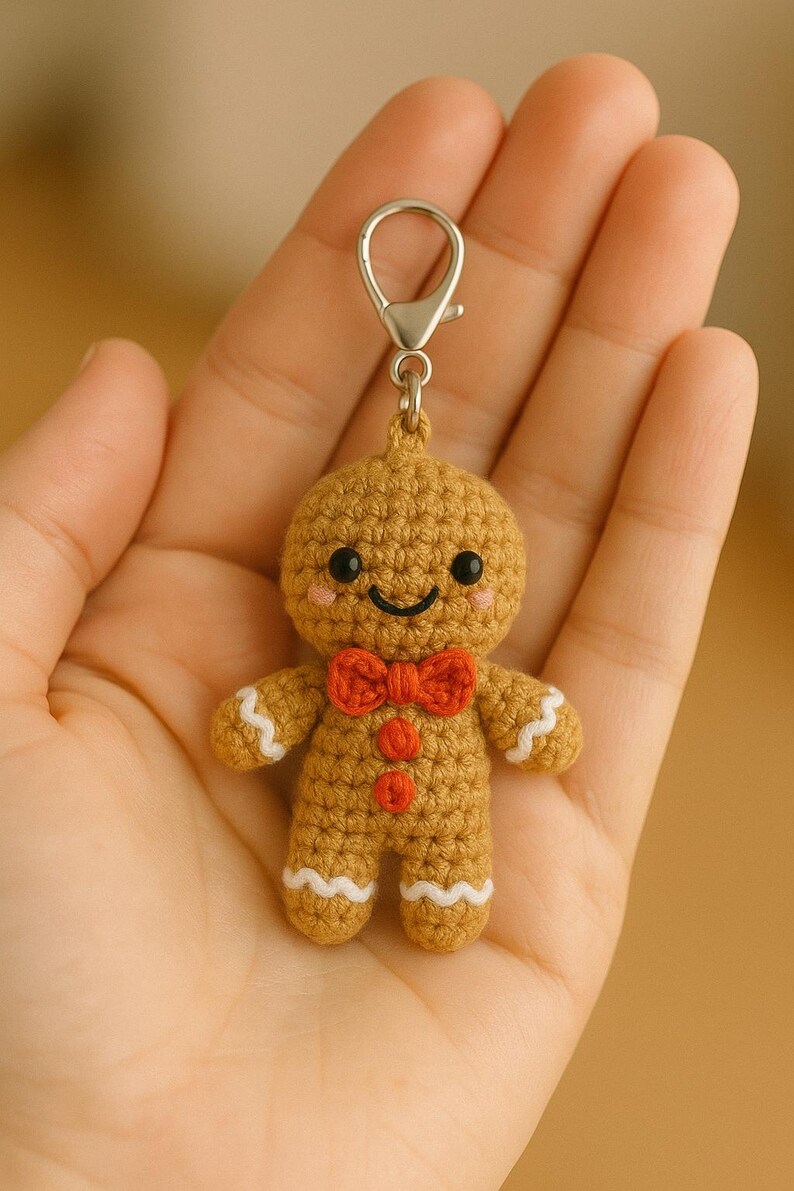 Gingerbread Man Keychain Crochet Pattern PDF | Mini Amigurumi Christmas ...
