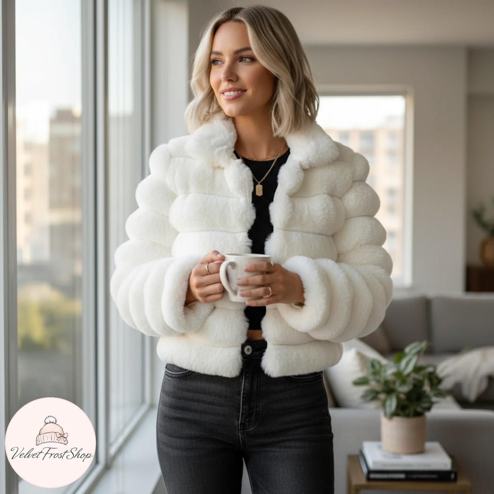 Women’s Fluffy Puffer Coat – Cropped Plush Winter Jacket Multiple ...