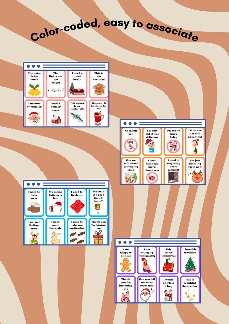 Christmas Autism and ADHD Color-coded Communication Cards, 32 ...