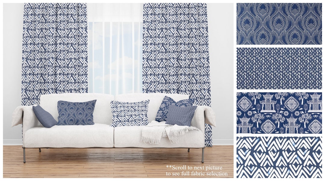 Regal Navy Living Room Curtains- Drapery Panels- Premier Prints Navy ...