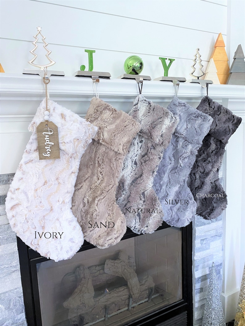 Faux Fur Christmas Stockings- Rustic Farmhouse Decor- Personalized ...