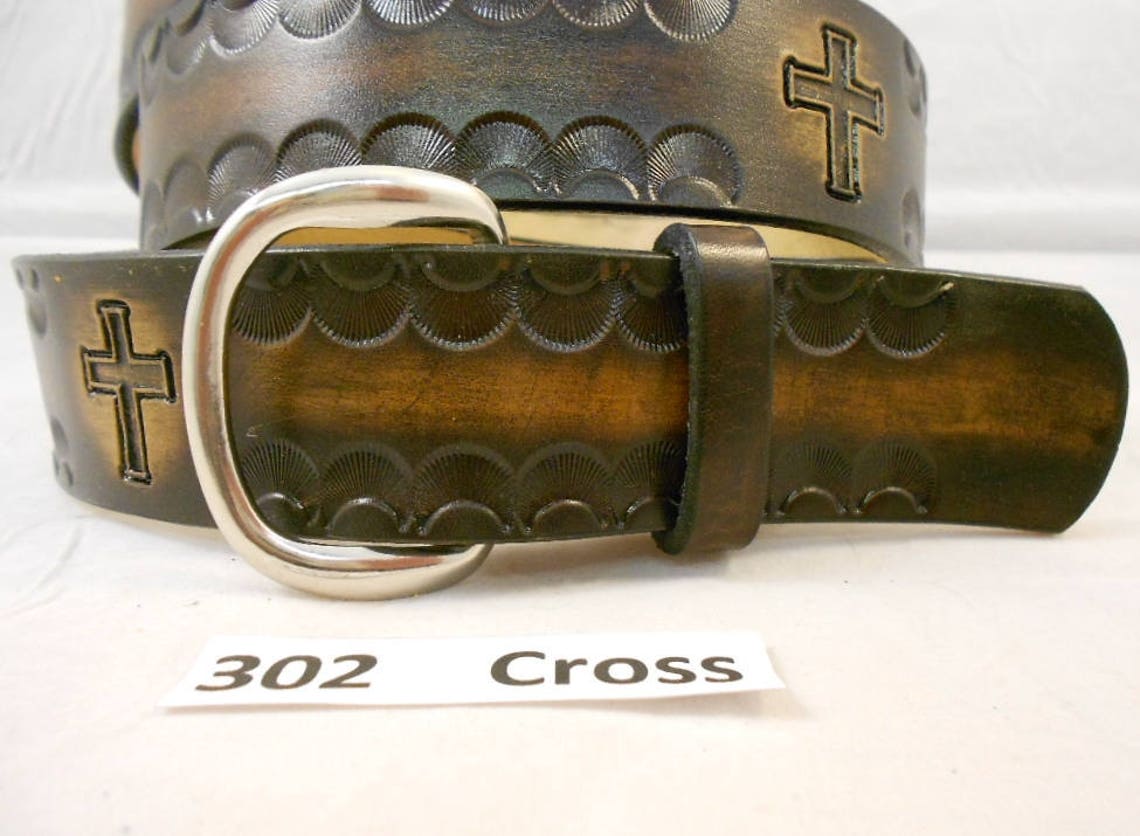 Christian Cross Leather Belt, Jesus, USA Handcrafted Religious Design ...