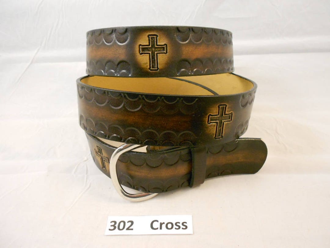 Christian Cross Leather Belt, Jesus, USA Handcrafted Religious Design ...